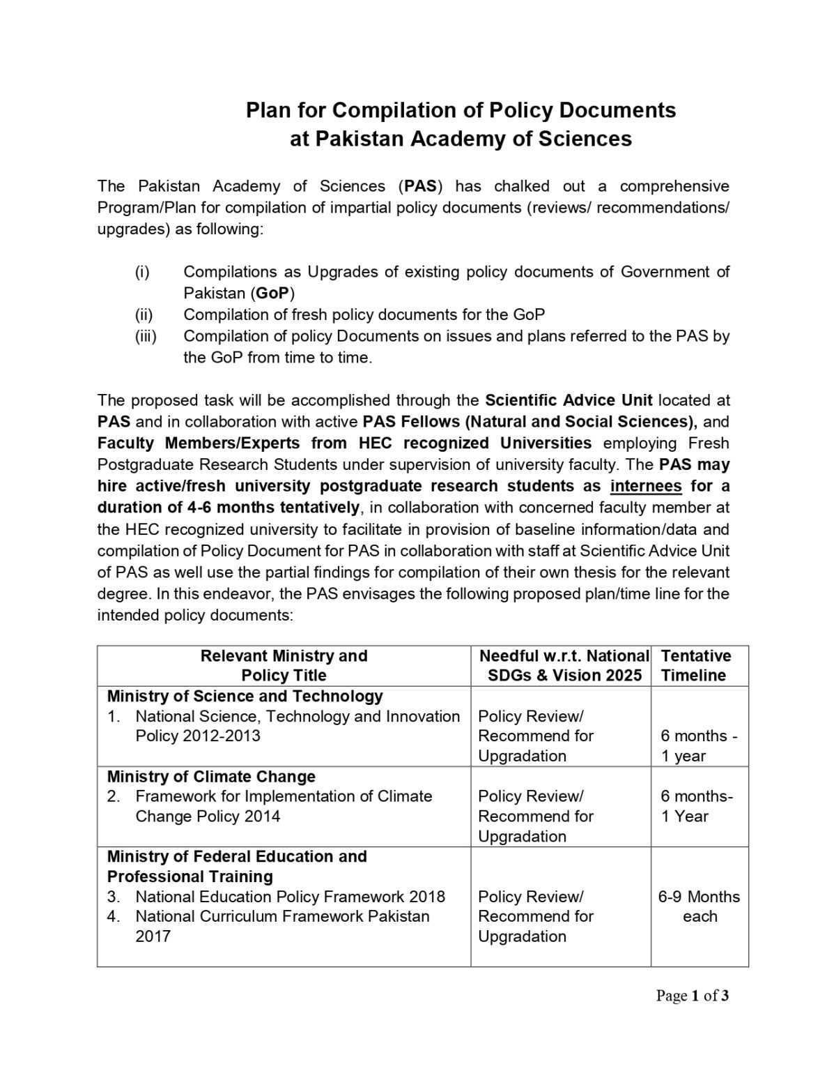 Pakistan Academy of Sciences | Policy Documents